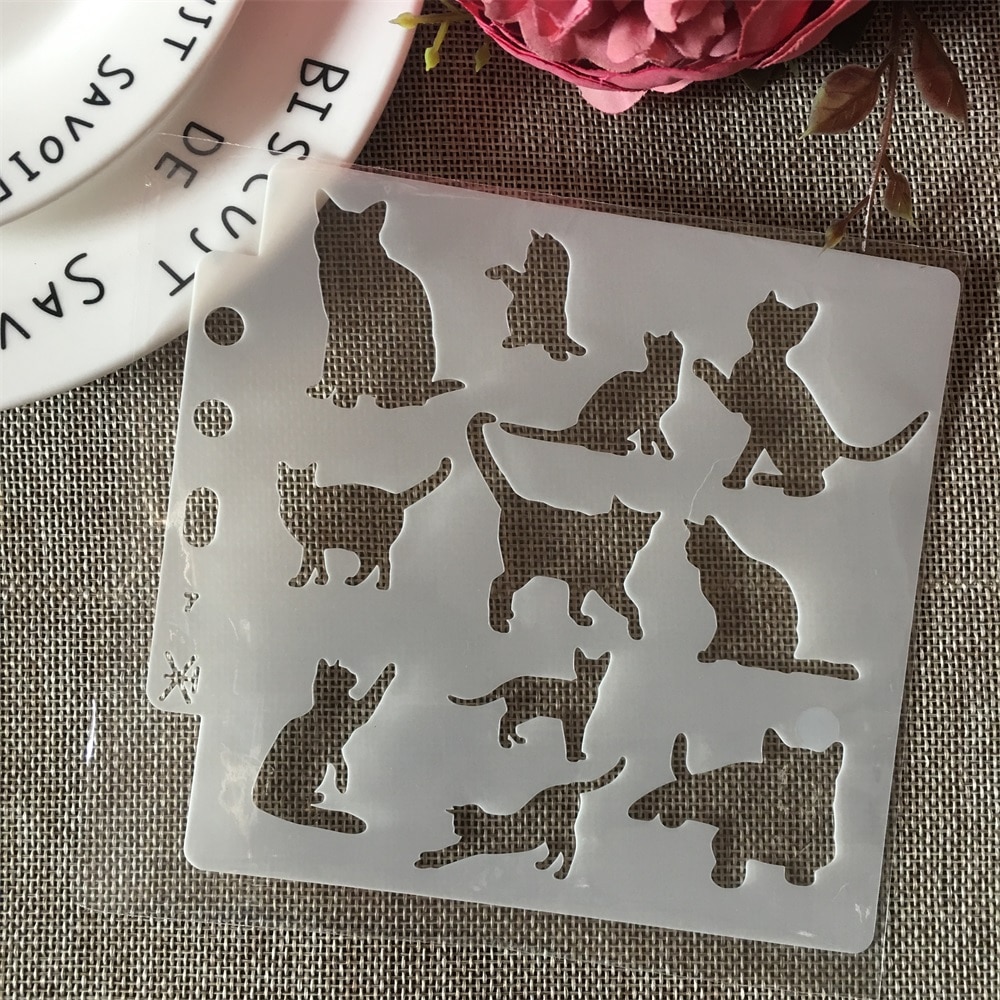 14*13cm Cat Kitten DIY Layering Stencils Wall Pain... – Vicedeal