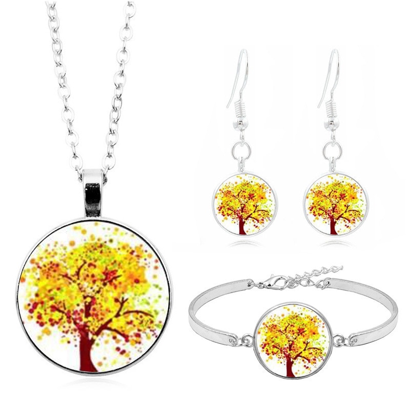 Gele Boom Van Life Art Foto Sieraden Set Glas Hang... – Grandado