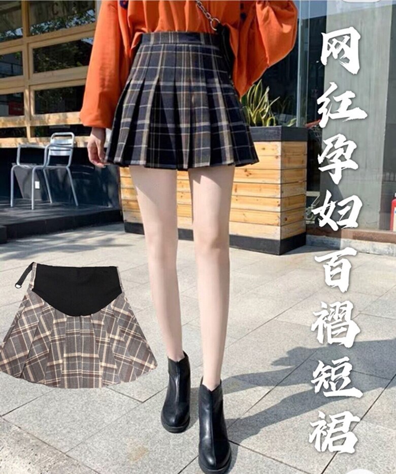 8861# Autumn Winter Plaid Woolen Maternity Mini Sk... – Grandado