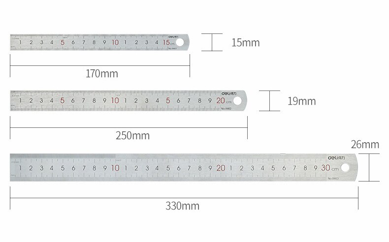 Deli Metal Ruler Silver 15/20/30cm Stainless Steel... – Vicedeal