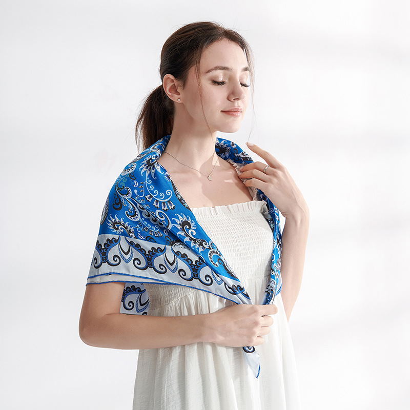 style silk scarf/scarf blue cashew heavy weight si... – Grandado