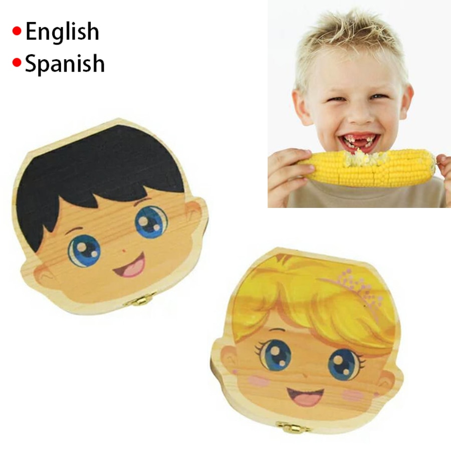 Houten Engels Spaans Baby Tand Doos Kids Melk Tand... – Grandado
