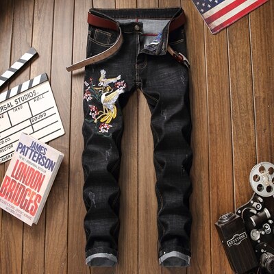 brand Embroidered Jeans Men's Station Elastic Fitn... – Grandado