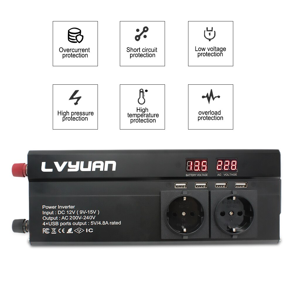 Lvyuan bil inverter 2600w strøm dc 12v/24v til a... – Vicedeal
