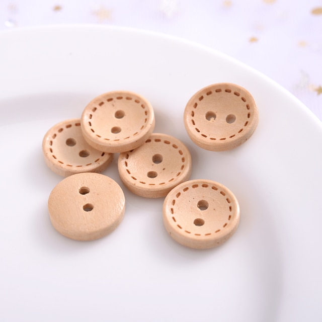 15mm 100Pcs Natural Color Round Shape Wooden Butto... – Grandado