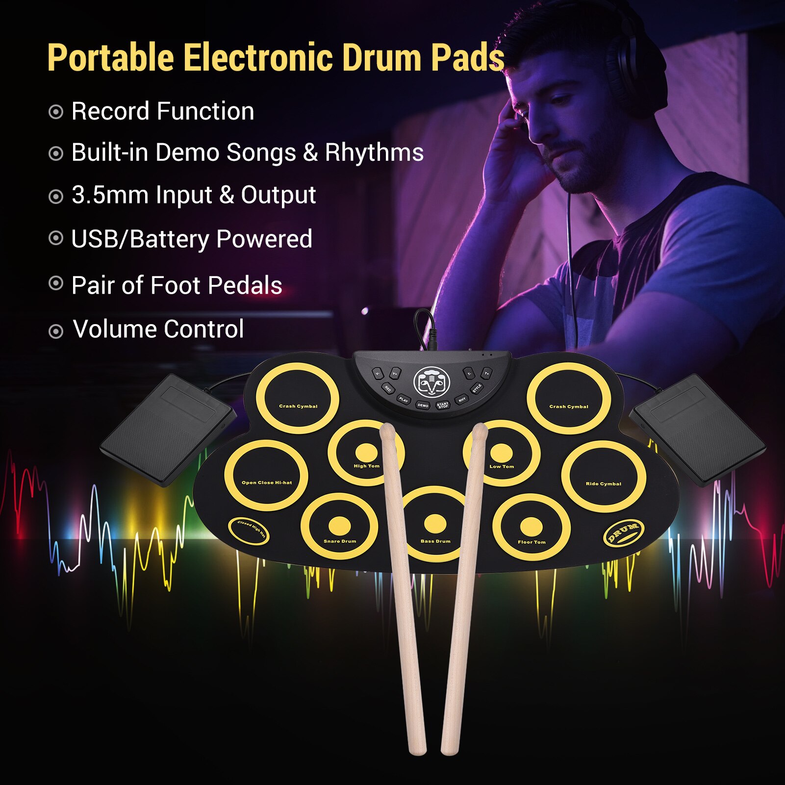 Portable Electronic Drum Pad Silicon Digital Drum ... – Vicedeal