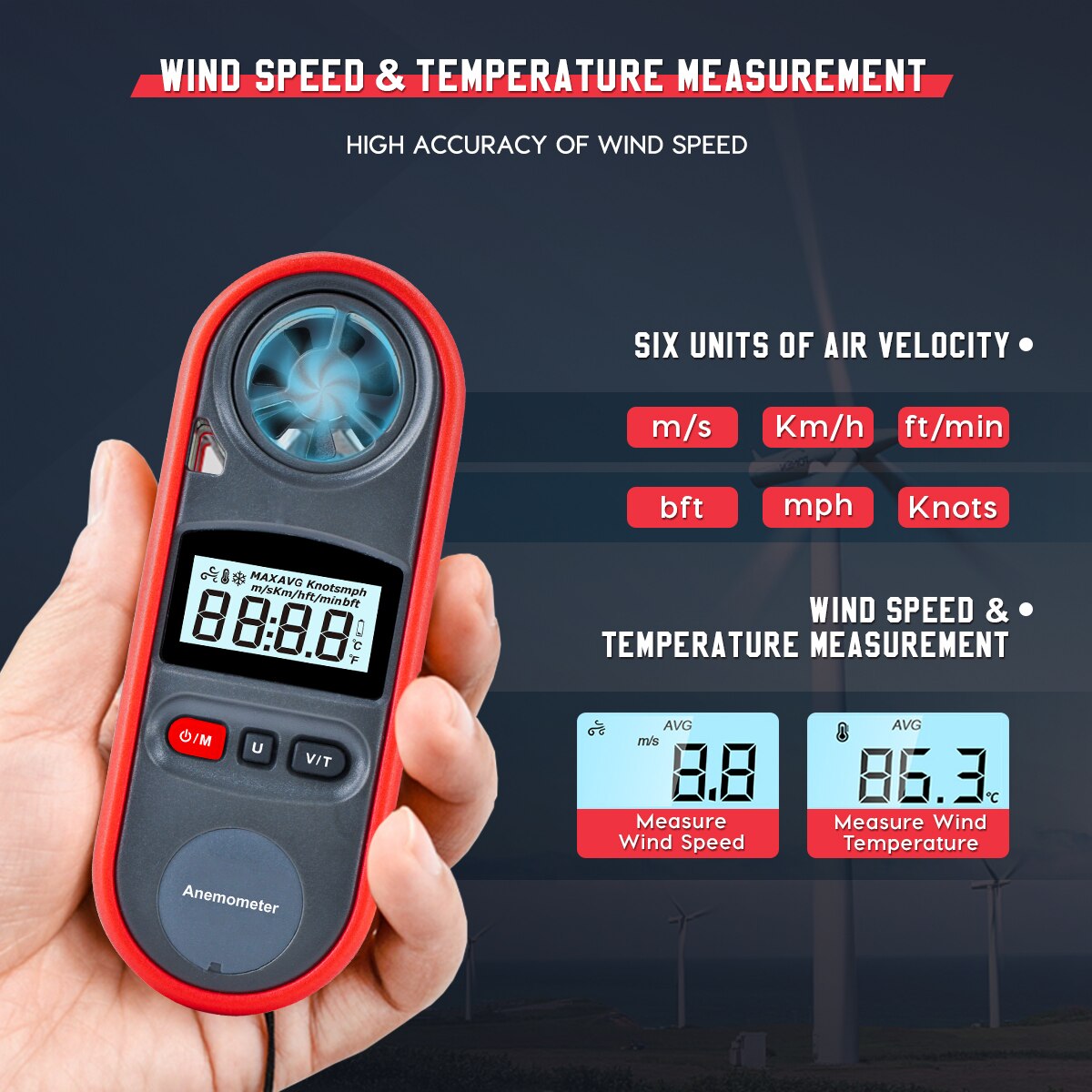LUTIFIX WT816A Mini Digital Anemometer Handheld An... – Grandado