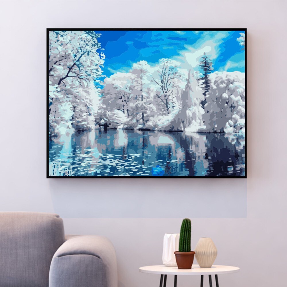 HUACAN DIY Oil Painting By Numbers Winter Landscap... – Grandado