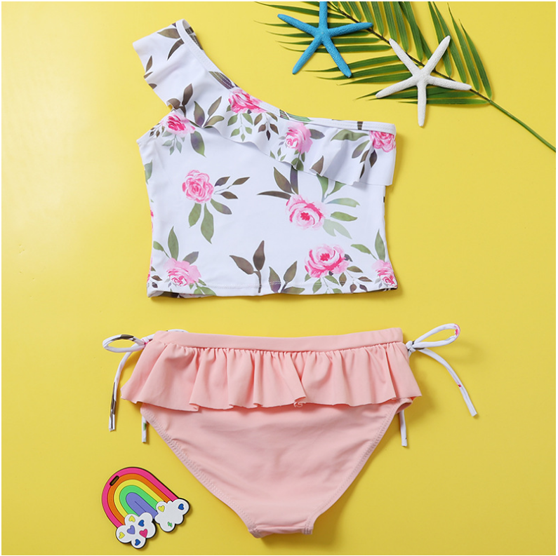 Swimsuit Two Piece Big Girl One-shoulder Ruffled S... – Vicedeal