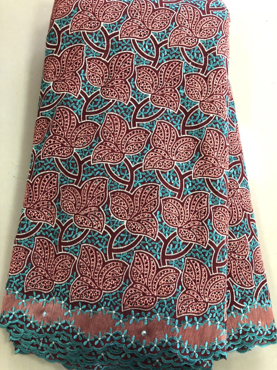 Blue Cotton African Lace Fabric Voile Lace In Swit... – Grandado