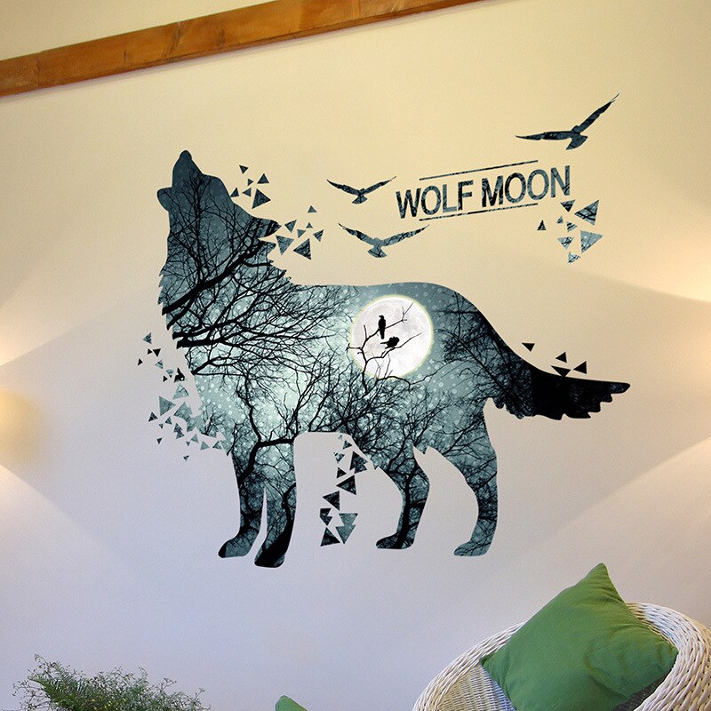 3D Snow Wolf Deer Wolf Moon Wall Sticker Wallpaper... – Vicedeal