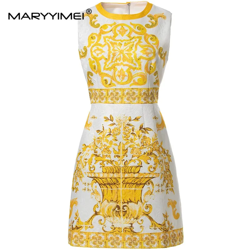 MARYYIMEI Runway Women Jacquard Round Neck Sleevel... – Grandado
