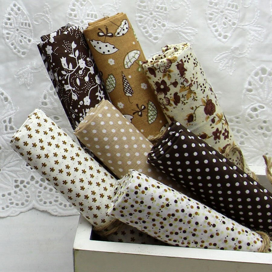 Cotton Fabric,7Pcs/Lot Coffee/Brown Print Plain Qu... – Grandado