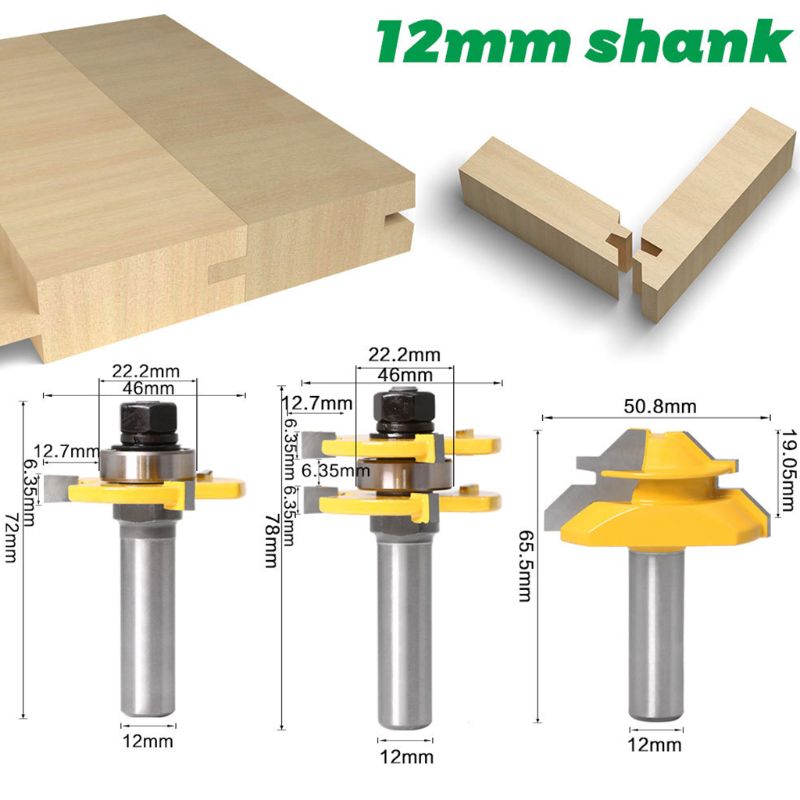 3 Stks/set 12 Mm 1/2 "Shank Tong En Groef Router B... – Grandado