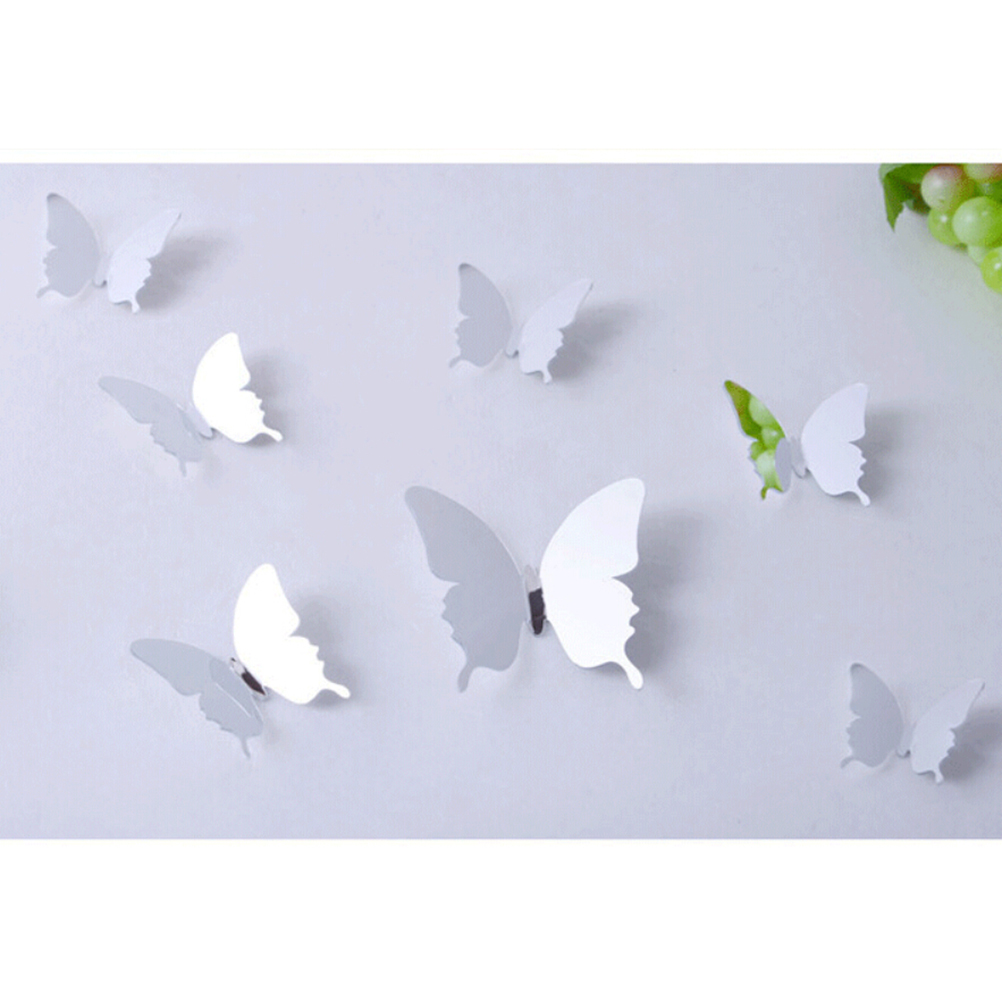 12pcs Silver 3D Cute Butterfly Wall Sticker Art De... – Grandado