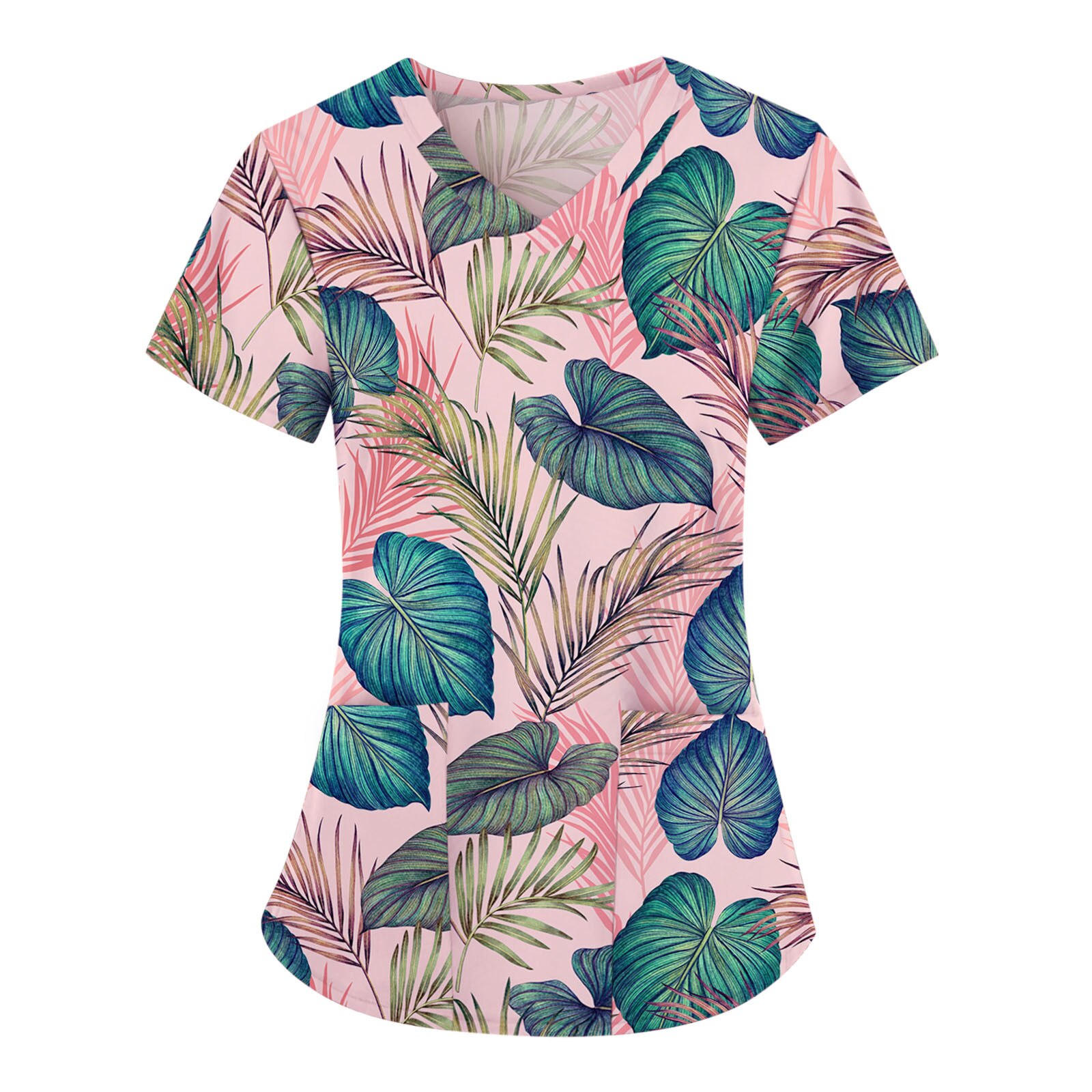 Floral Pattern Tops Uniform Women Short Sleeve V-n... – Grandado