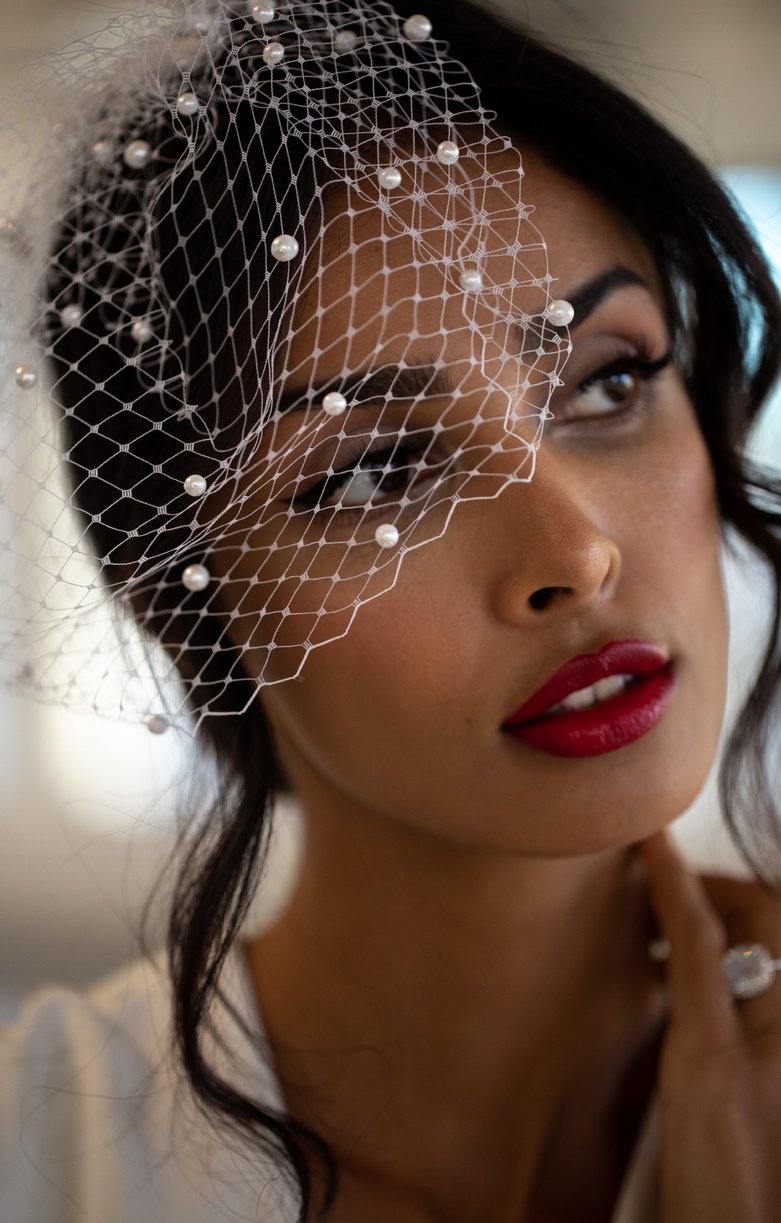 Pearls Bridal Headband with Wedding Birdcage Veils... – Grandado