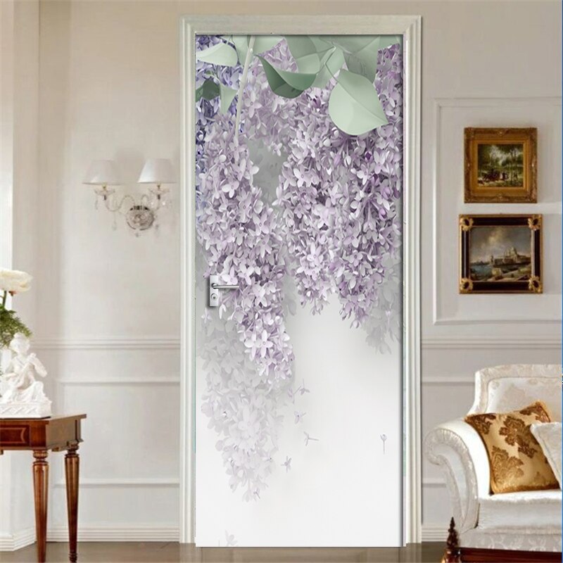 Door Stickers Wallpaper 3D Wisteria Flower PVC Sel... – Vicedeal