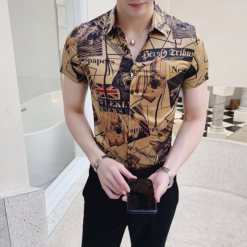 Summer Party Prom Shirt Slim Short Sleeve Luxury B... – Grandado