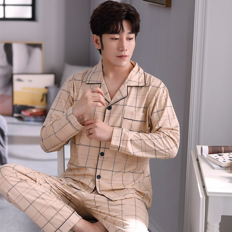 XIZOU Full Cotton Pijama for Men 2Piece Lounge Sle... – Grandado