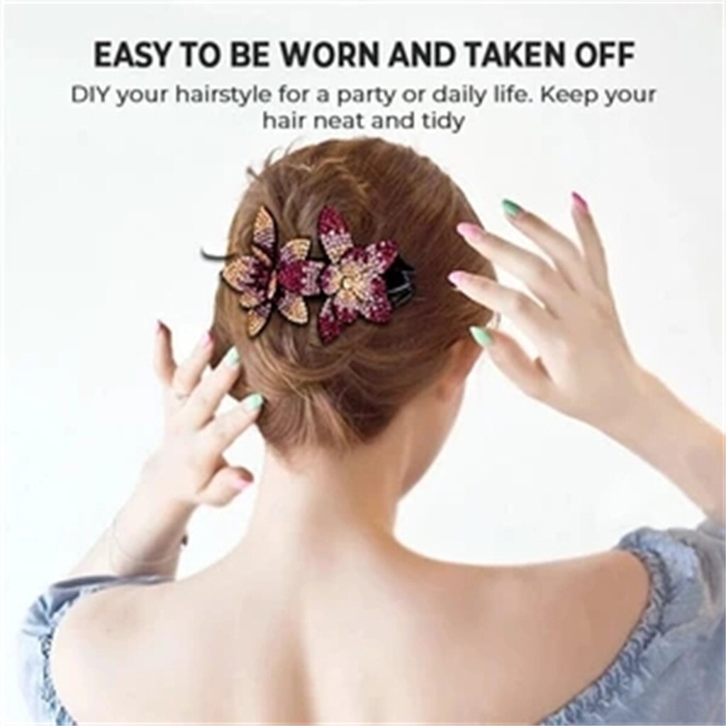 Rhinestone Double Flower Hair Clip Hair Crystal Pe... – Vicedeal