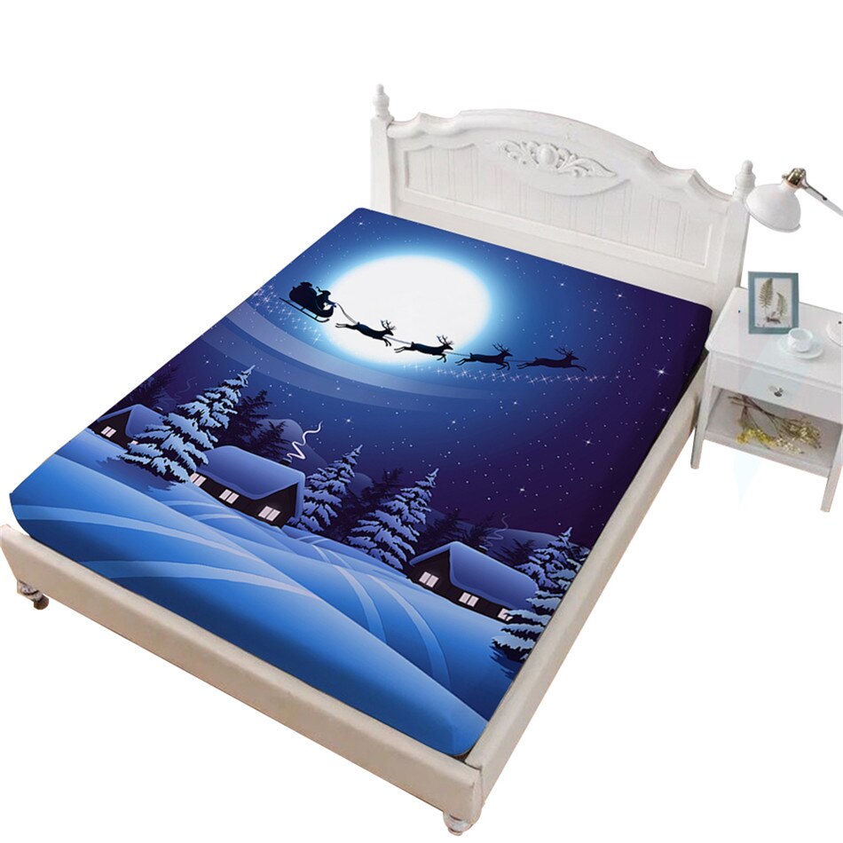 Merry Christmas Fitted Sheet 3D Blue Moon Santa Sl... – Vicedeal