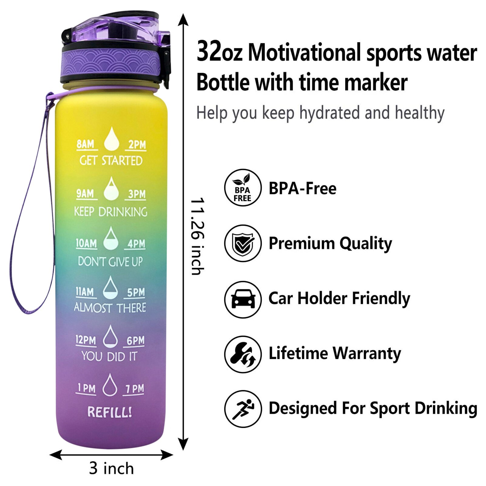Light Motivational Water Bottle With Time Marker L... – Grandado