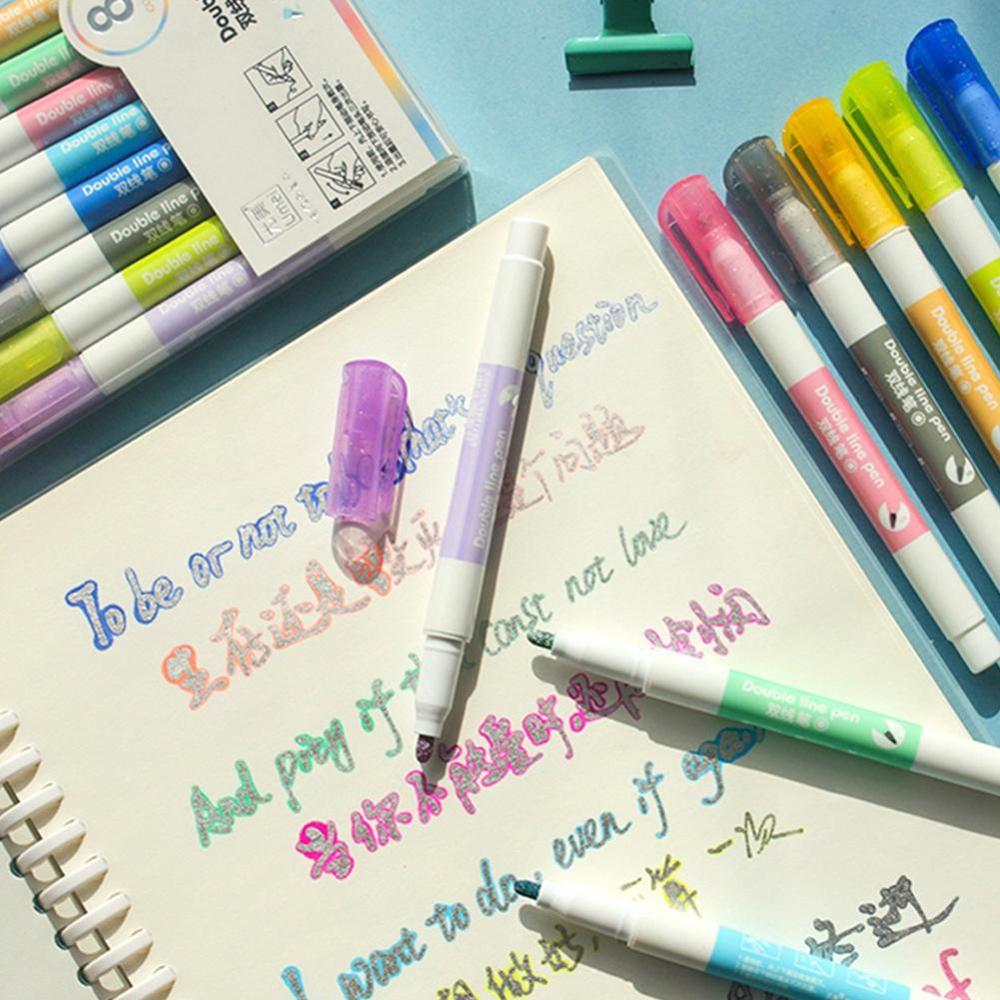 8 Colors Double Line Outline Pen Set Metallic Colo... – Grandado