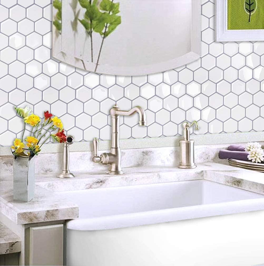 Hexagon White Vinyl Sticker Self Adhesive Wallpape... – Grandado