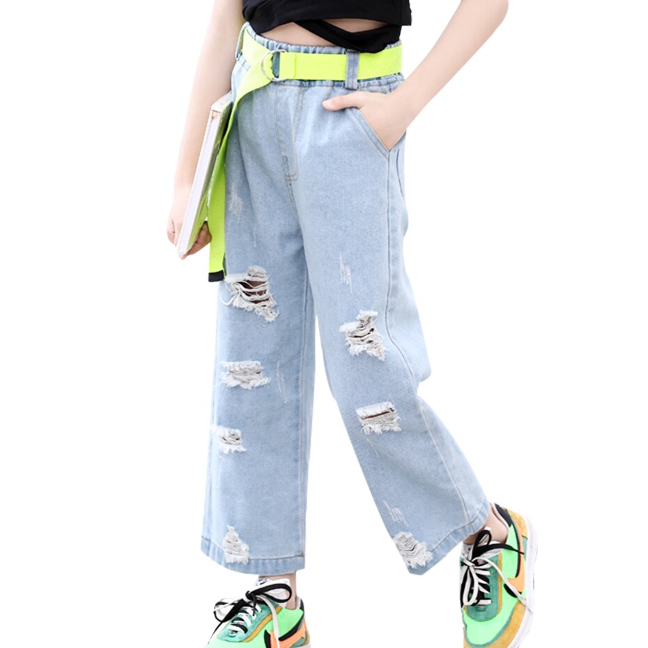 Jeans For Girls Belt Jeans Girls Hole Kids Jeans S... – Vicedeal