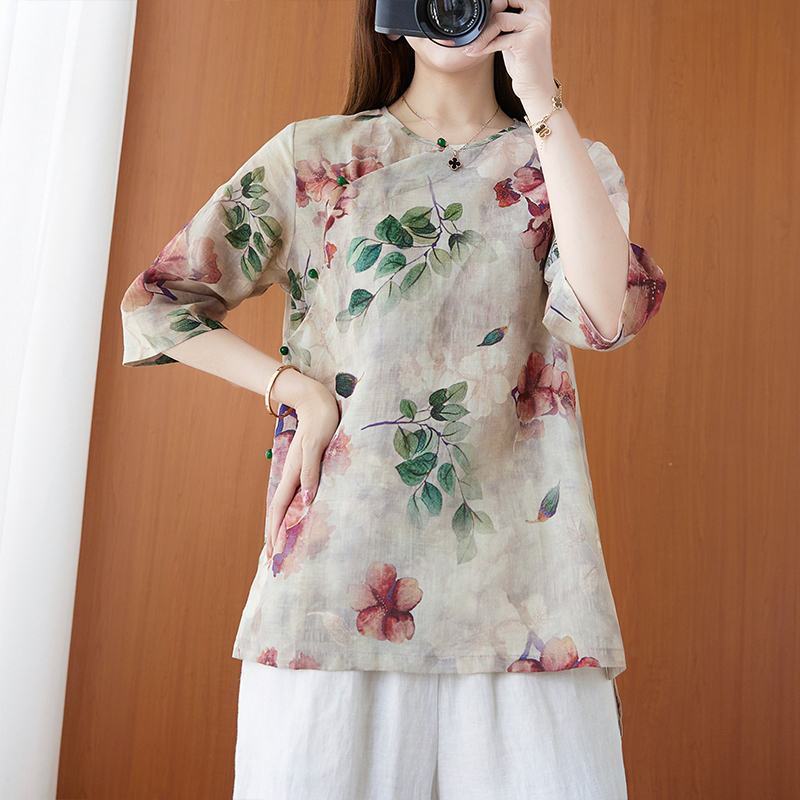 2022 chinese traditional top round neck floral pri... – Vicedeal
