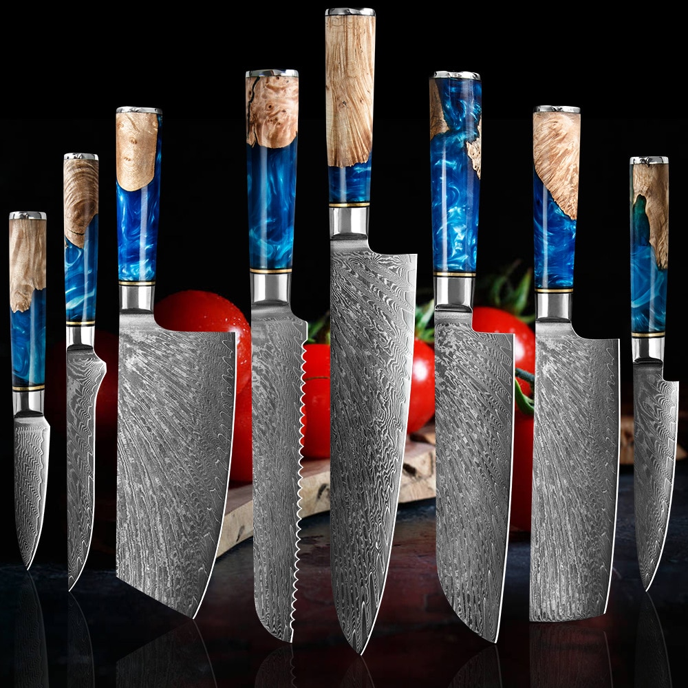 Damascus Steel Chef Knives Set Sharp Blade Knife C... – Vicedeal