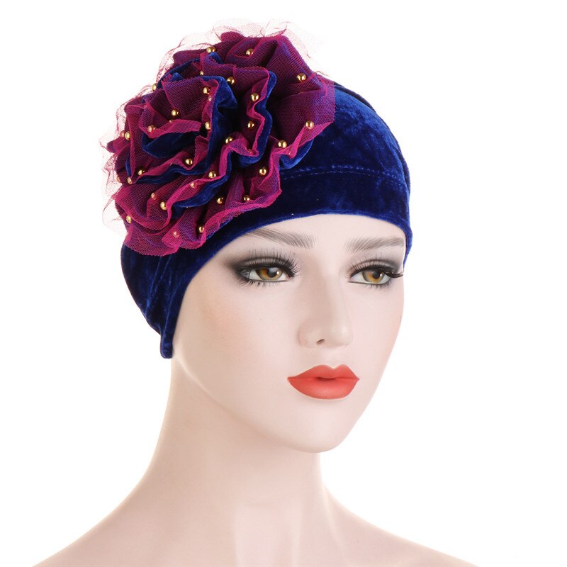 velvet hijab caps lace flower turban bonnet for wo... – Vicedeal