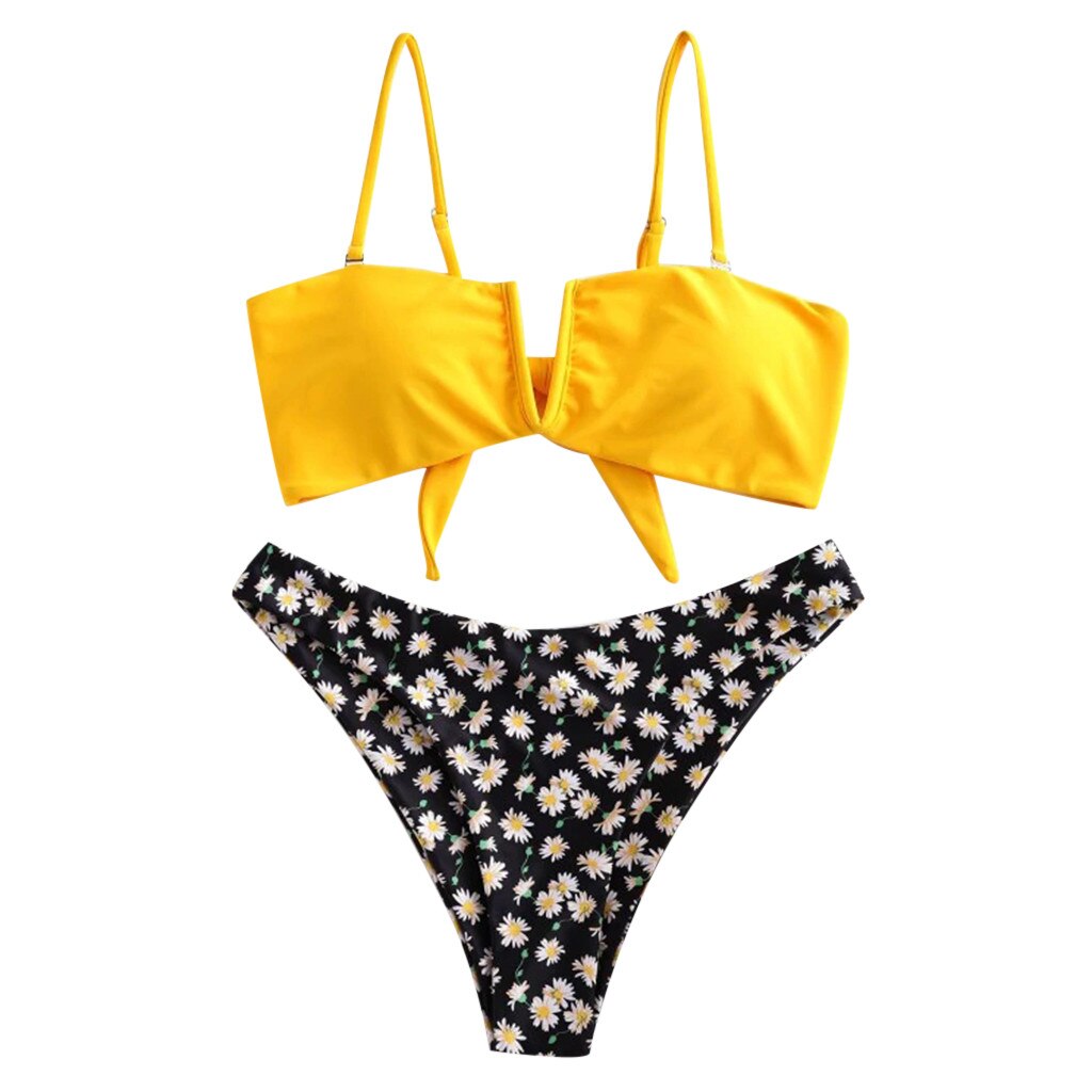 Women Summer Flower Print High Cut V Neck Low Wais... – Grandado