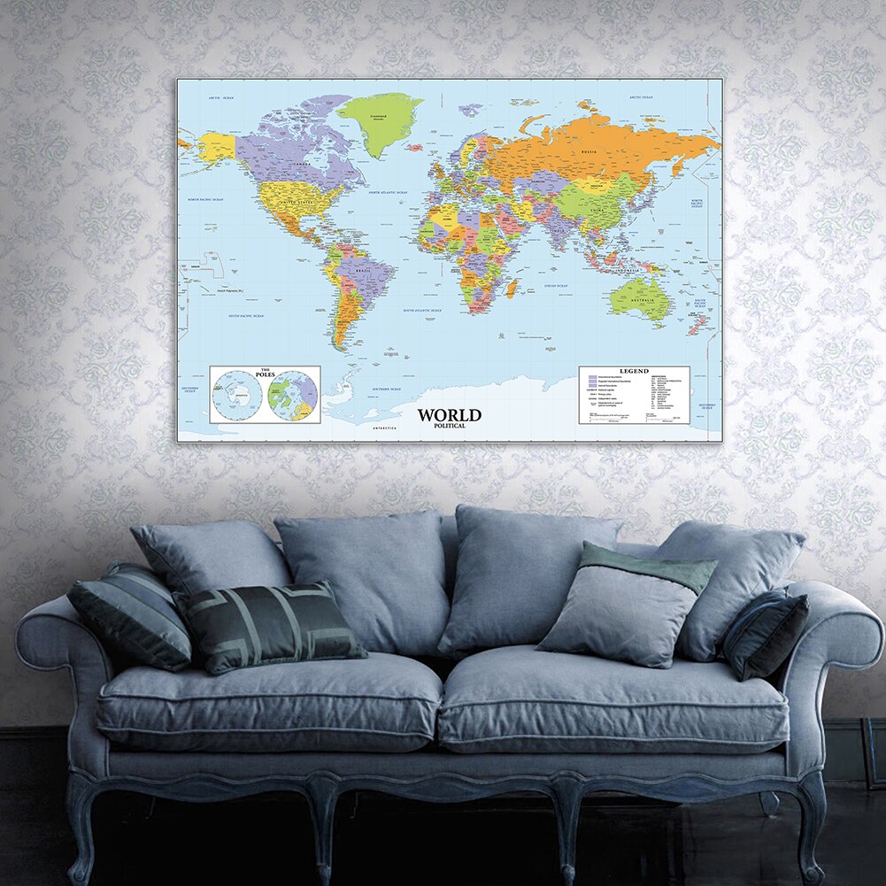 130*90cm The World Political Map with Details Wall... – Vicedeal