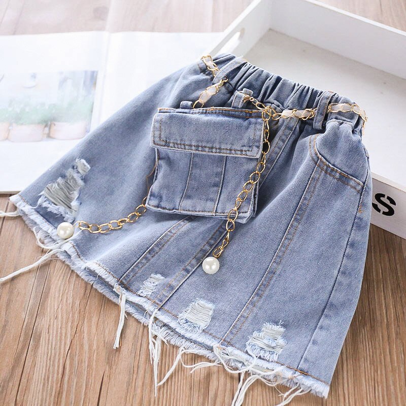 Meisjes Denim Rokken Gaten Met Riem Tas Baby Meisj... – Vicedeal