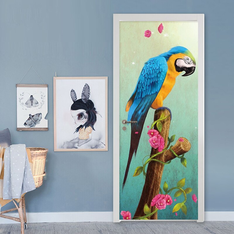 3D Wall Sticker Modern Color Parrot Art Door Decor... – Grandado