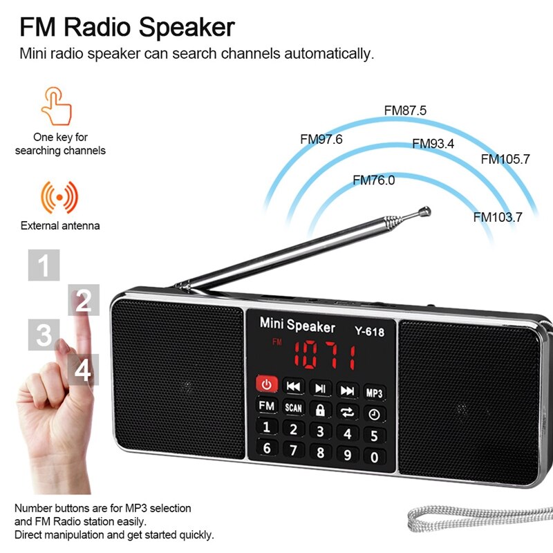 Y-618 Mini Fm Radio Digital Portable Dual 3W Stere... – Grandado