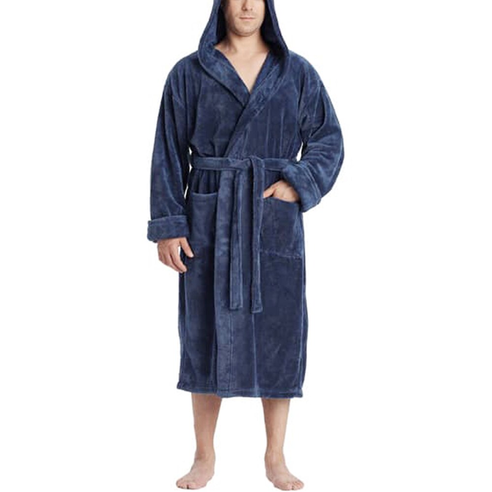 Winter Bathrobe Men Solid Color Fleece Warm Casual... – Grandado