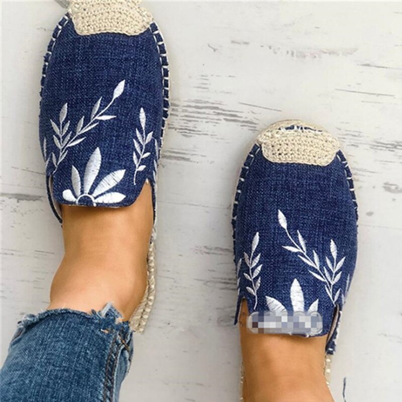 Vrouwen Borduren Hennep Platte Slippers Slip Op Ca... – Grandado
