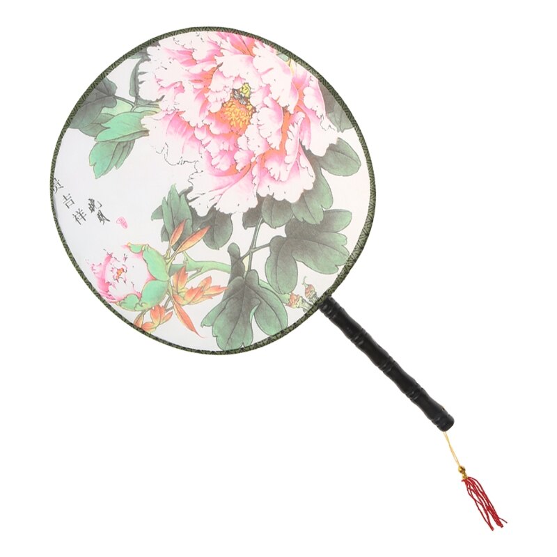 Wood Handle Chinese Vintage Round Hand Fan Print W... – Grandado