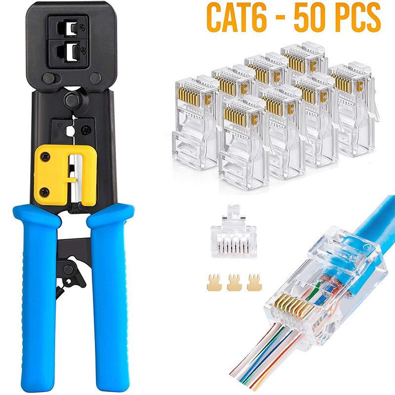 RJ45 Crimp Tool Pass Through Cat5 Cat5e Cat6 strum... – Grandado