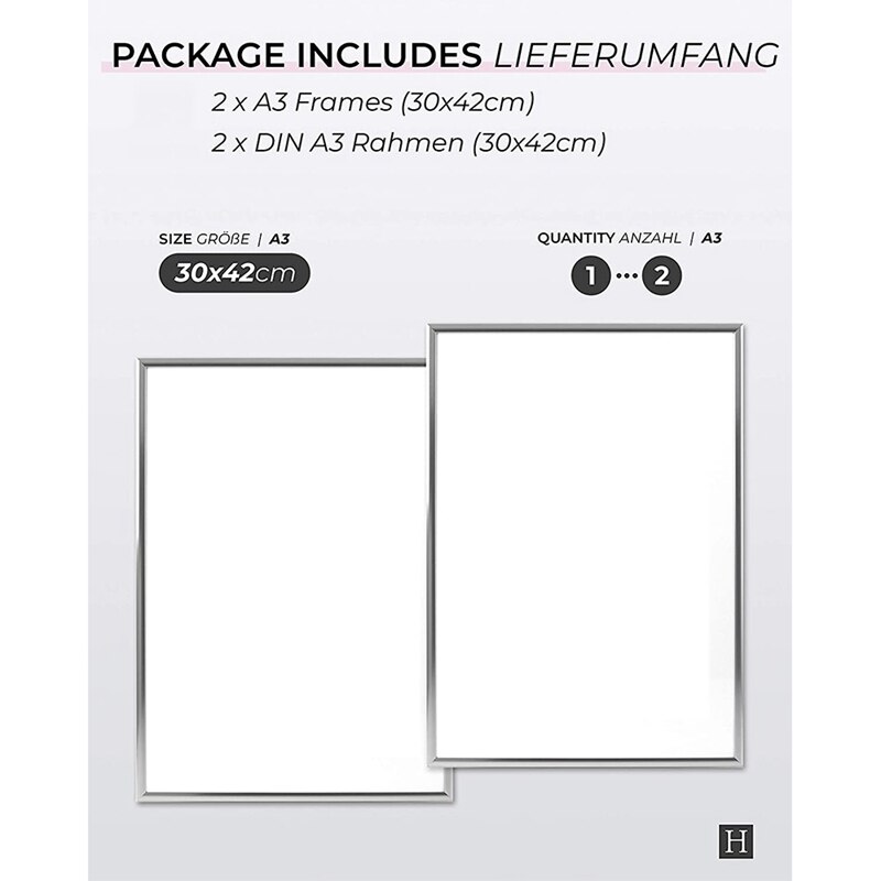 2 Photo Frames, A3 Silver Photo Frame, with Non-Br... – Grandado