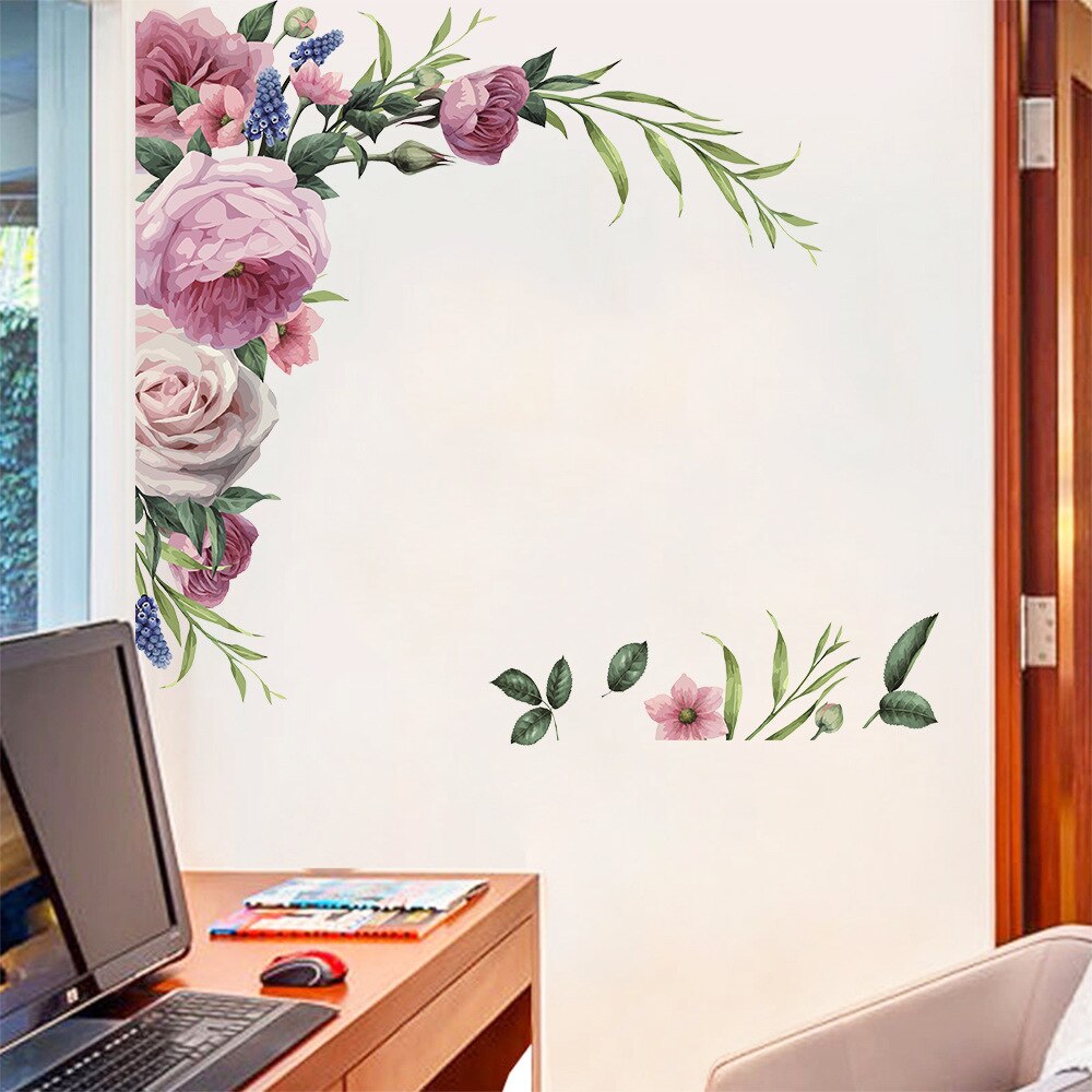 Big Peony Rose Wall Stickers DIY Retro Flower Wall... – Grandado
