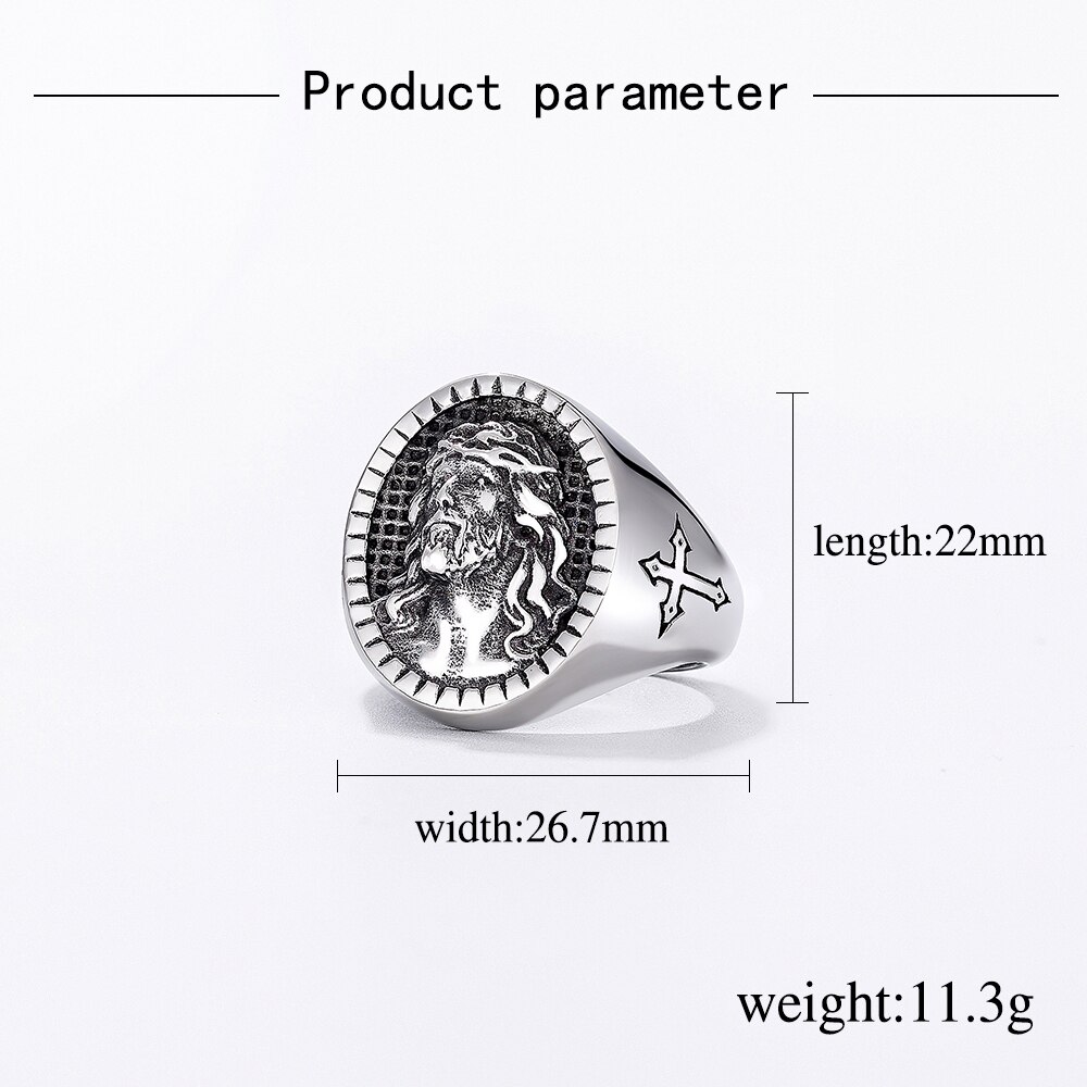 Stainless Steel Jesus head Ring Religious Unisex T... – Grandado