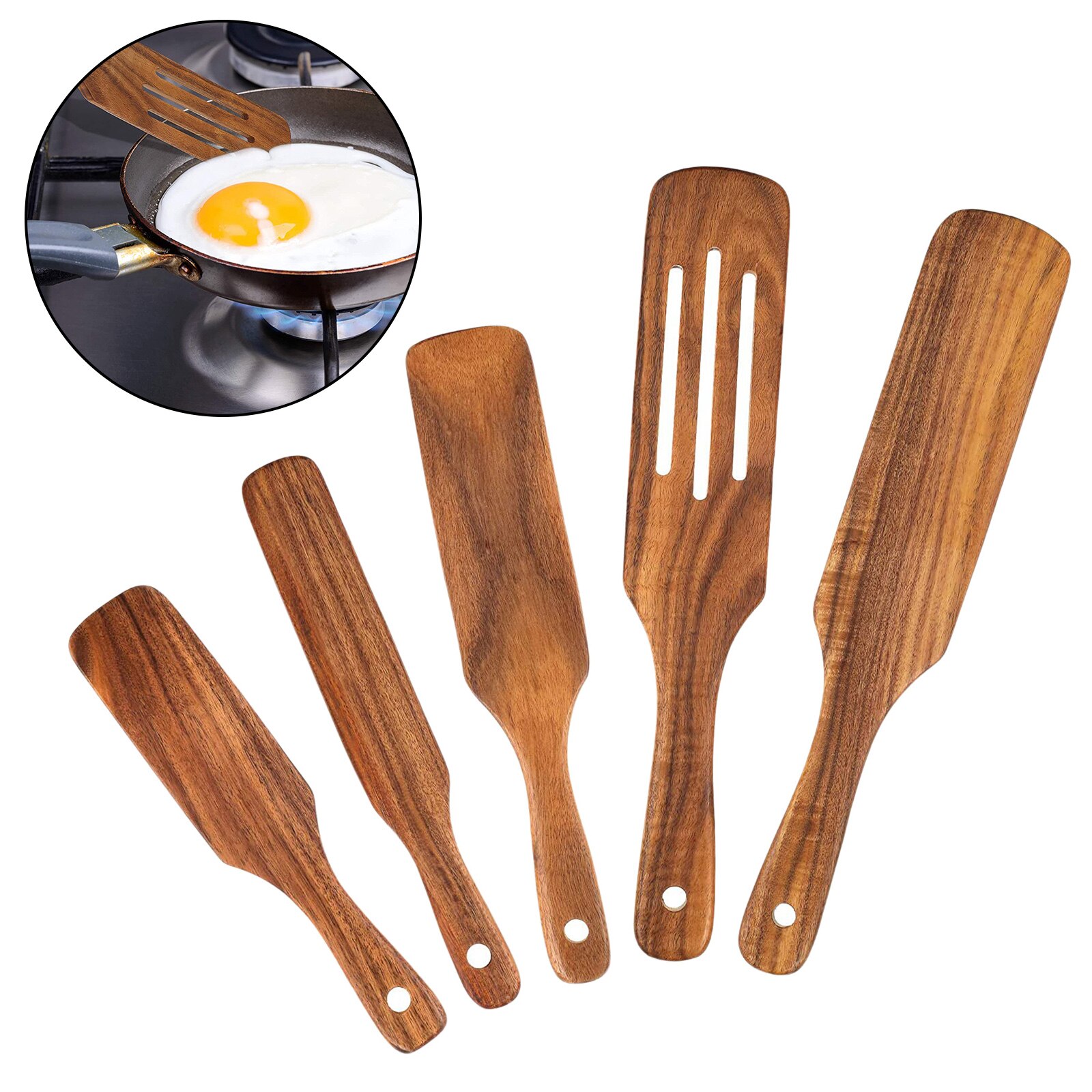 5x Natural Teak Wood Slotted Spurtle Spatula Sets ... – Grandado