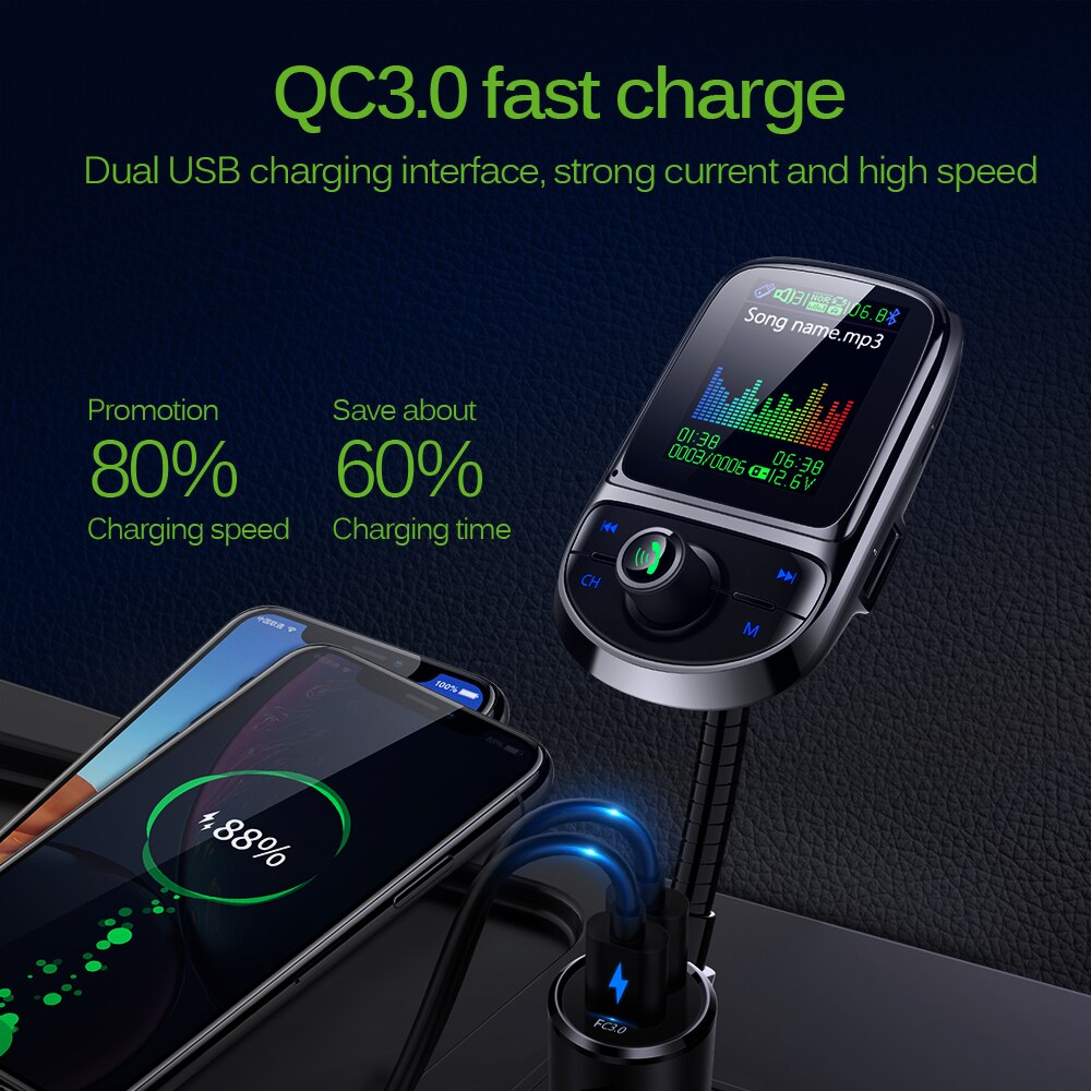 Onever Hifi Kleurrijke Scherm Auto Fm-zender Auto ... – Grandado