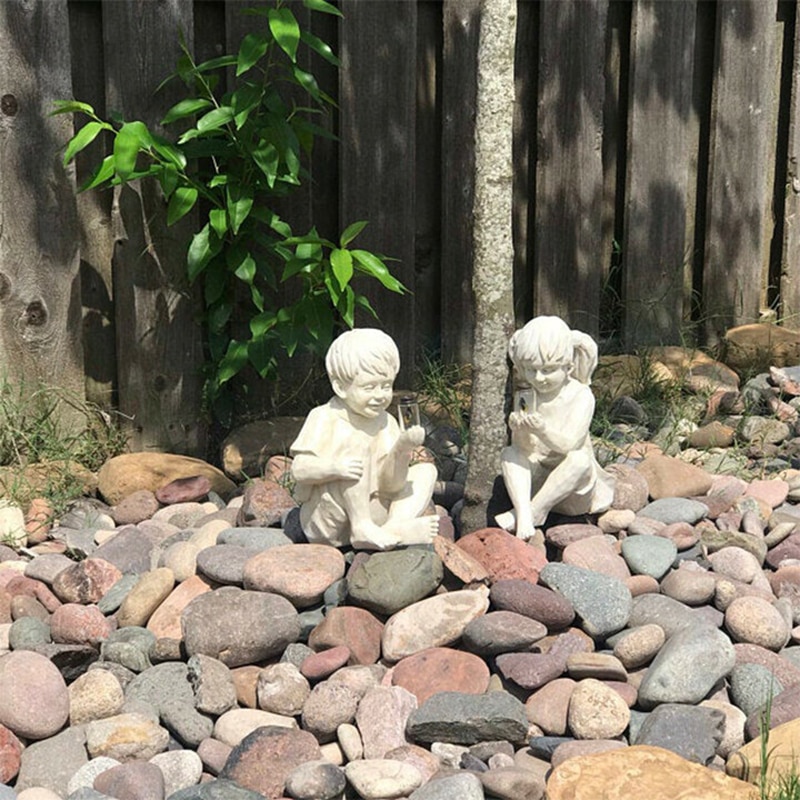A Kid With Solar Fireflies Garden Statue-garden De... – Vicedeal