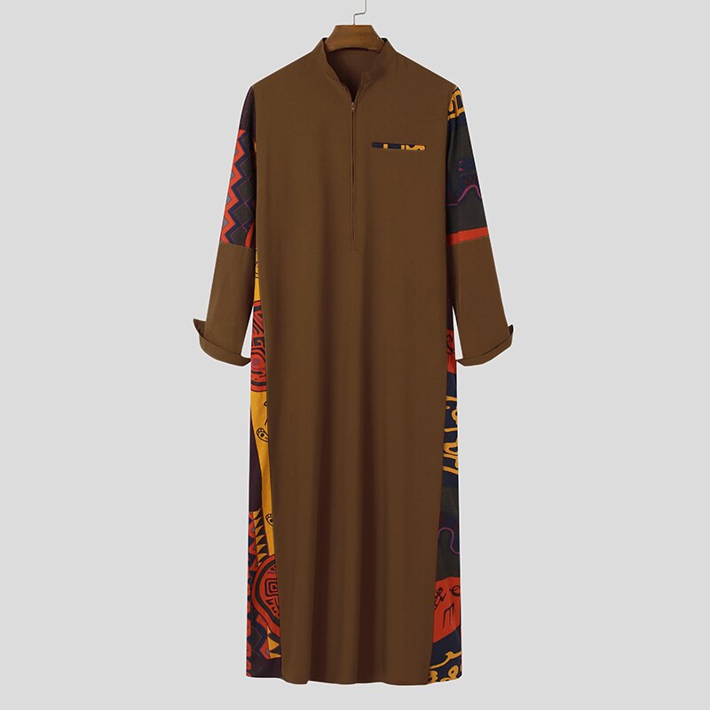 Vintage Long Sleeve Stand Collar Arab Clothing Men... – Grandado