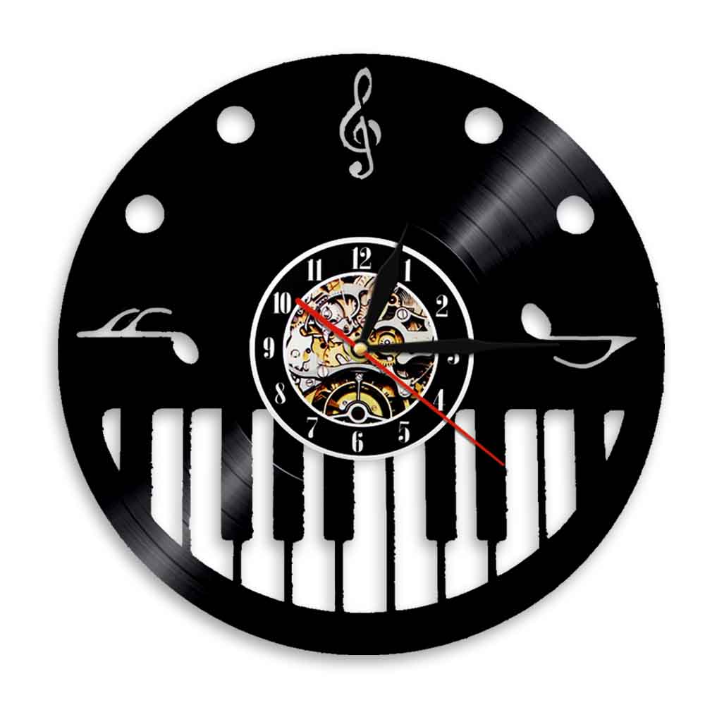 Piano Keys and Treble Clef Vinyl Record Wall Clock... – Grandado